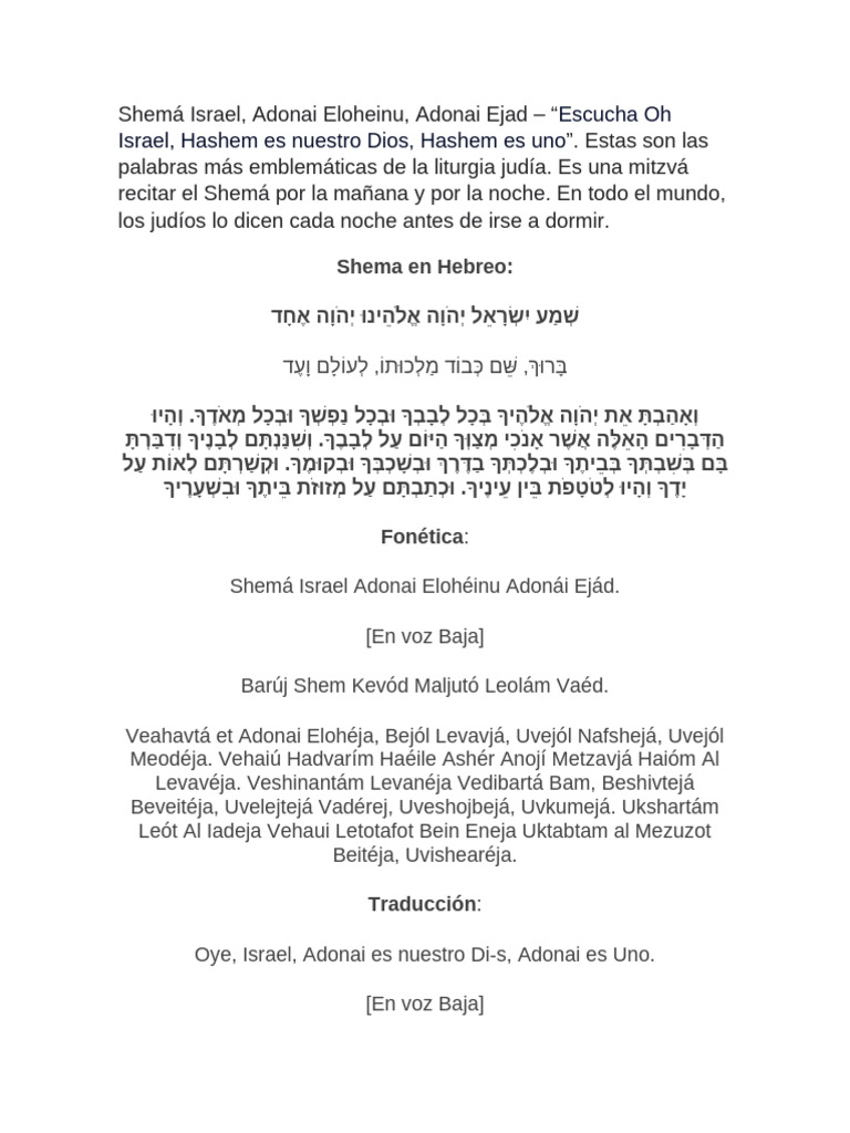 Recitación del Shemá Israel en Judaísmo | PDF | Creencia religiosa y ...