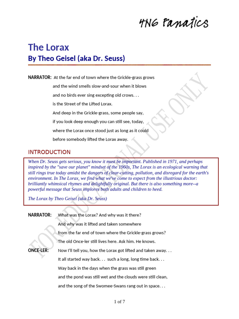 Lorax | PDF | Books Adapted Into Films | Random House