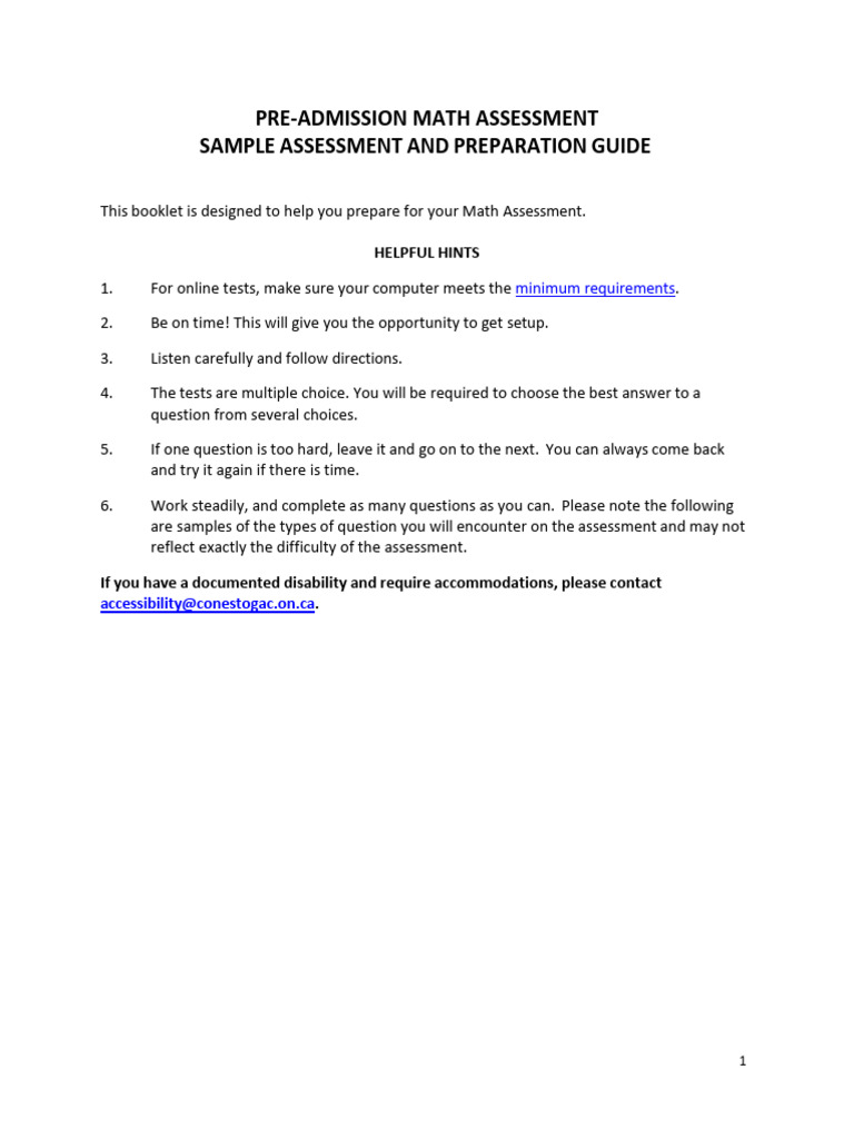 Pre Admission Math Assessment Sample | PDF | Multiple Choice | Mathematics