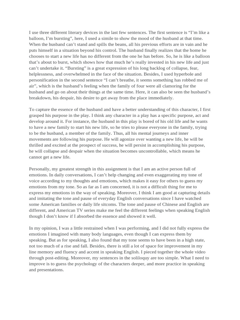 Summative Drama Performance Reflection Paragraph 2020.6.1 | PDF ...