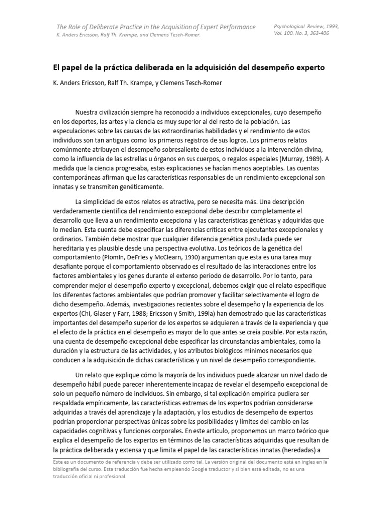Práctica Deliberada y Desempeño Experto | PDF | Cociente de ...