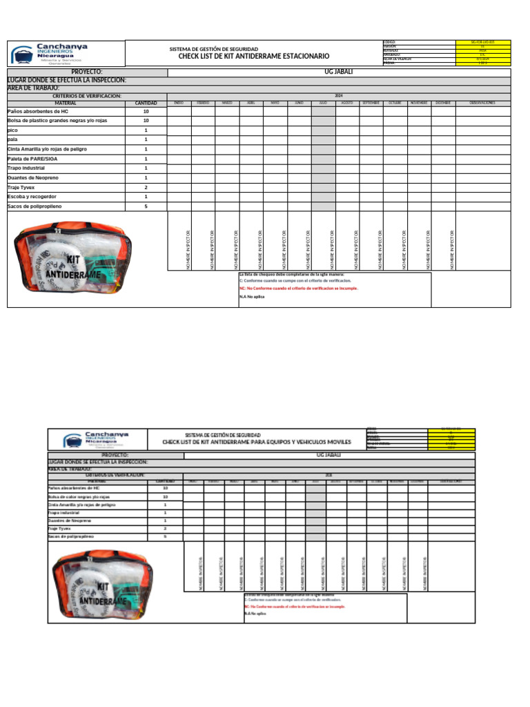 Checklist de Kit Antiderrame 2024 | PDF | El plastico | Sólido amorfo