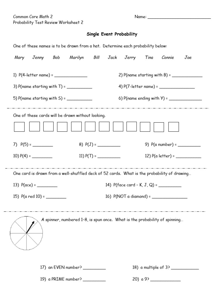 Single Event Probability: Mary Jenny Bob Marilyn Bill Jack Jerry Tina ...