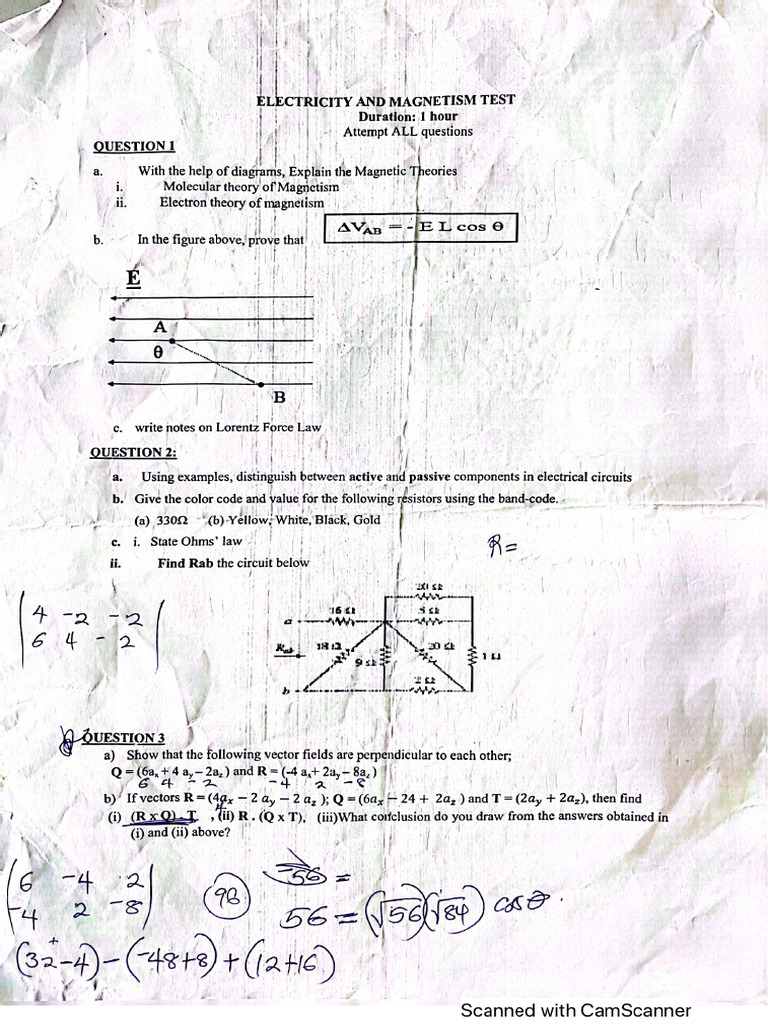 Electricity and Magnetism Test | PDF