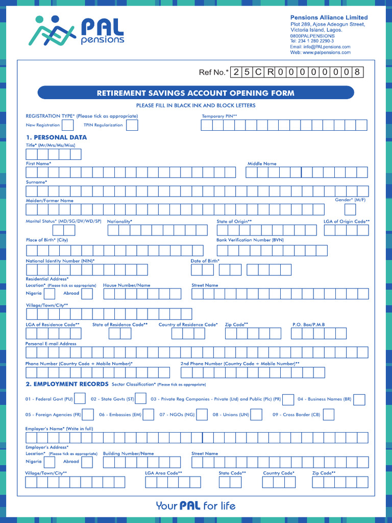 Rsa Account Opening Form. | PDF