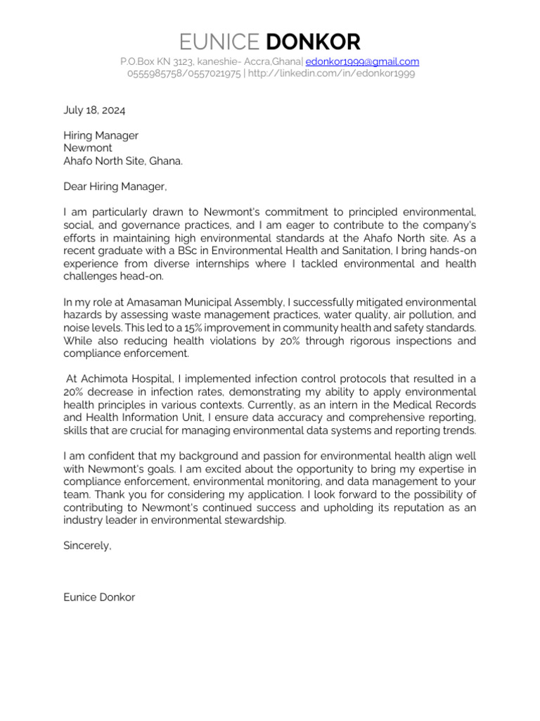 Eunice Cover Letter | PDF | Wellness | Science & Mathematics