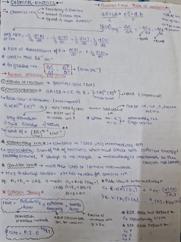 Chemical Kinetics Short Notes | PDF