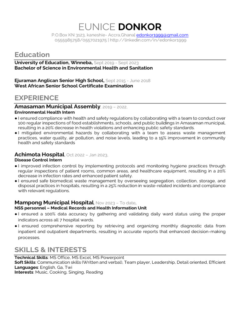 Eunice's CV | PDF | Social Science