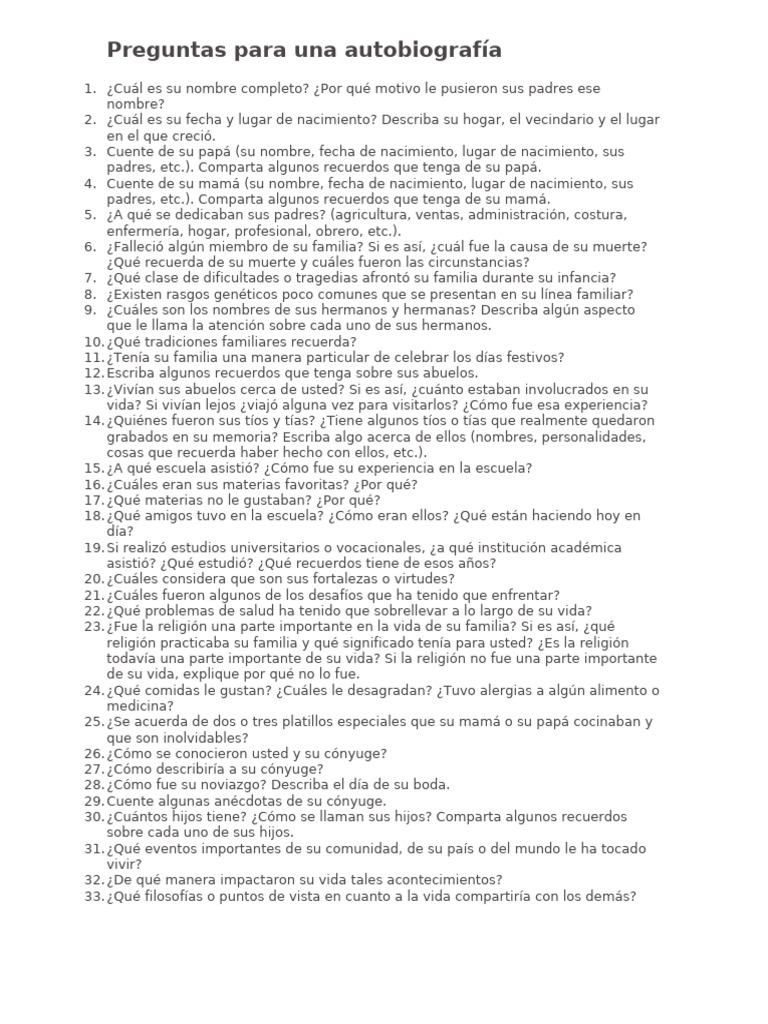 Preguntas para Una Autobiografía | PDF