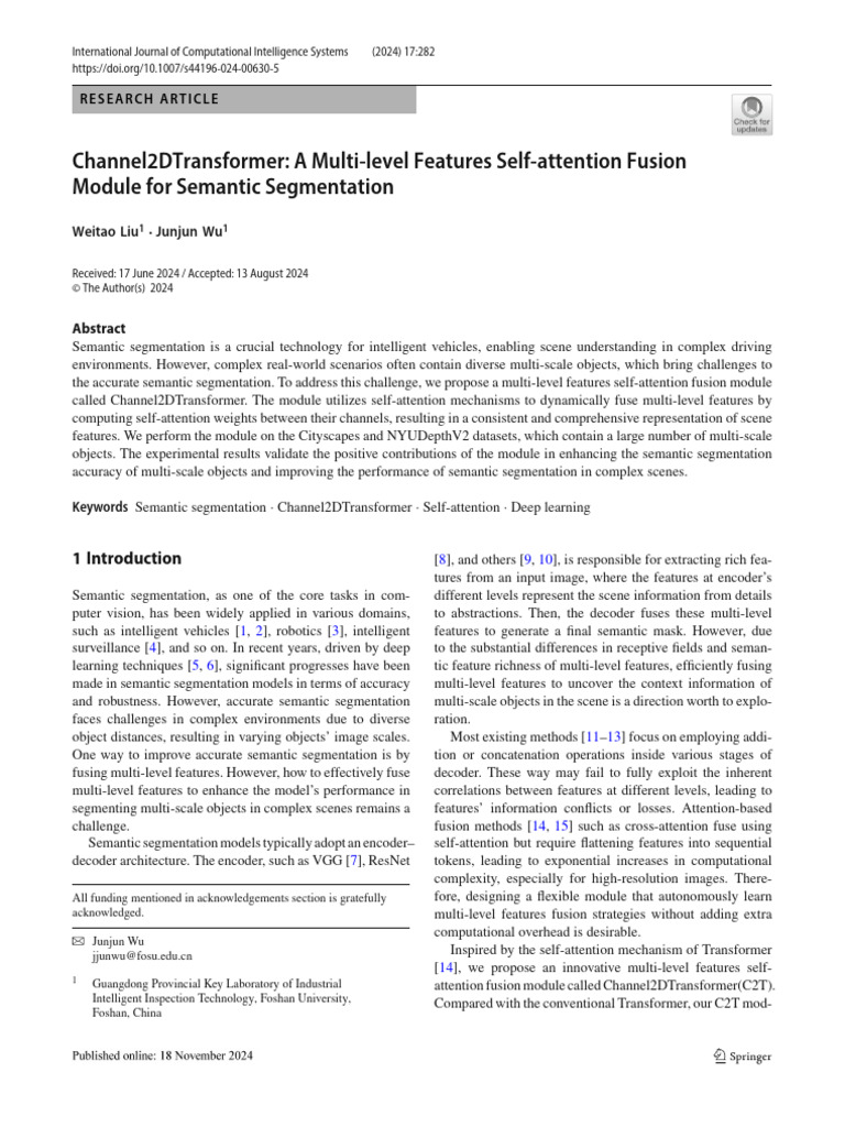 Channel2Dtransformer: A Multi-Level Features Self-Attention Fusion Module For Semantic ...