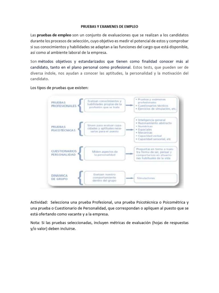 Pruebas de Empleo: Tipos y Selección | PDF