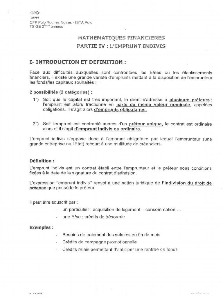 Math Fin Partie 4 Emprunt Indivis | PDF