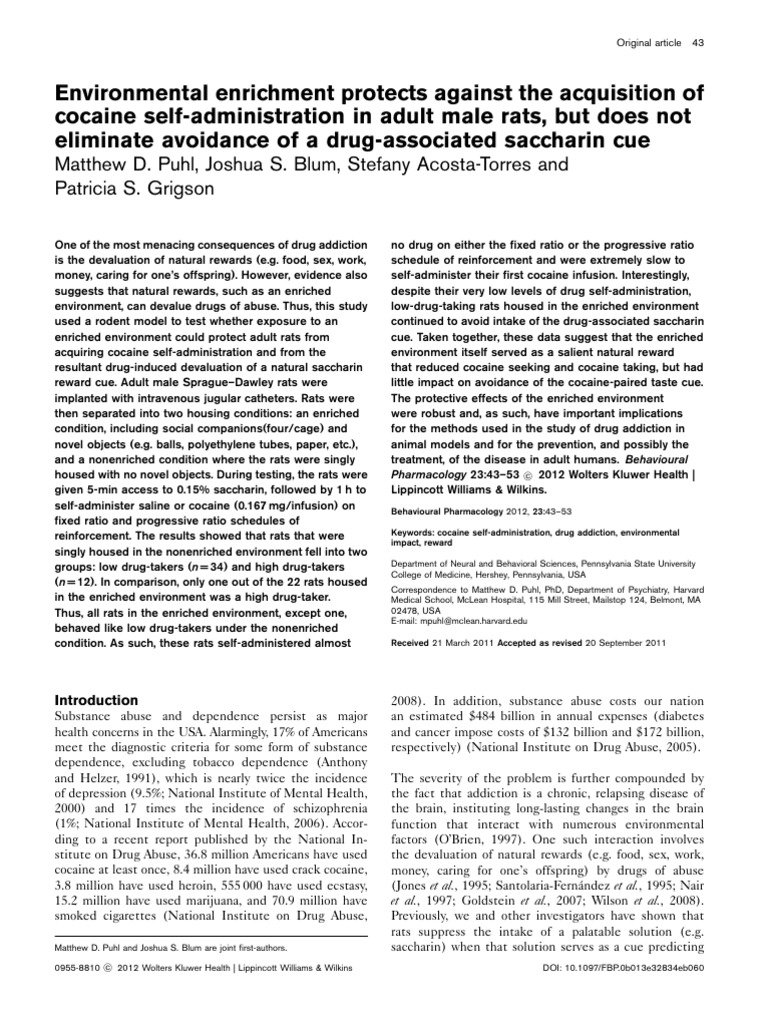 Environmental Enrichment Protects Against The.5 | PDF | Reward System ...