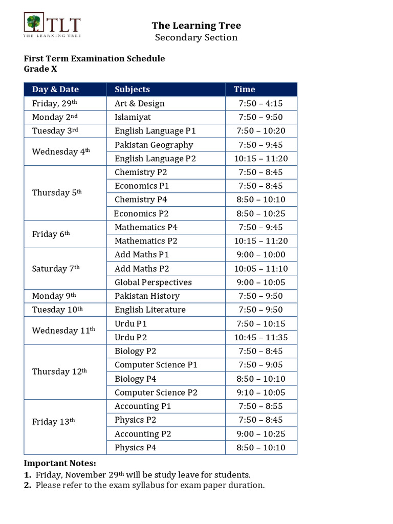 Grade X - First Term Exam Schedule & Syllabus | PDF | Agriculture ...