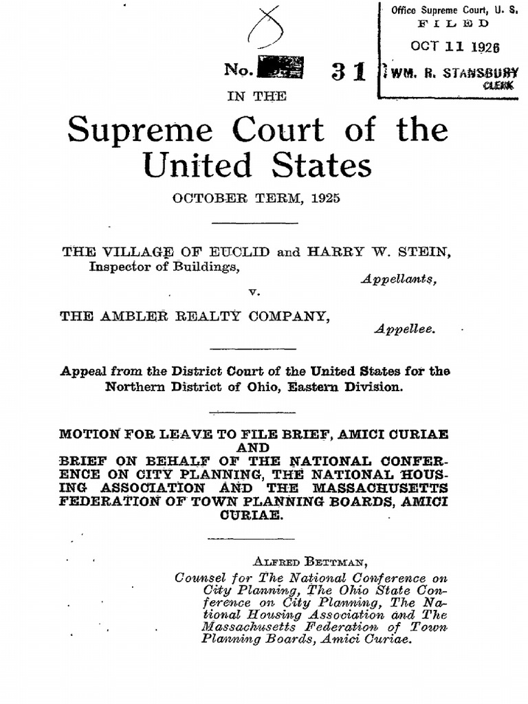 Euclid v. Ambler Realty Amicus Brief | PDF | Social Science | Law