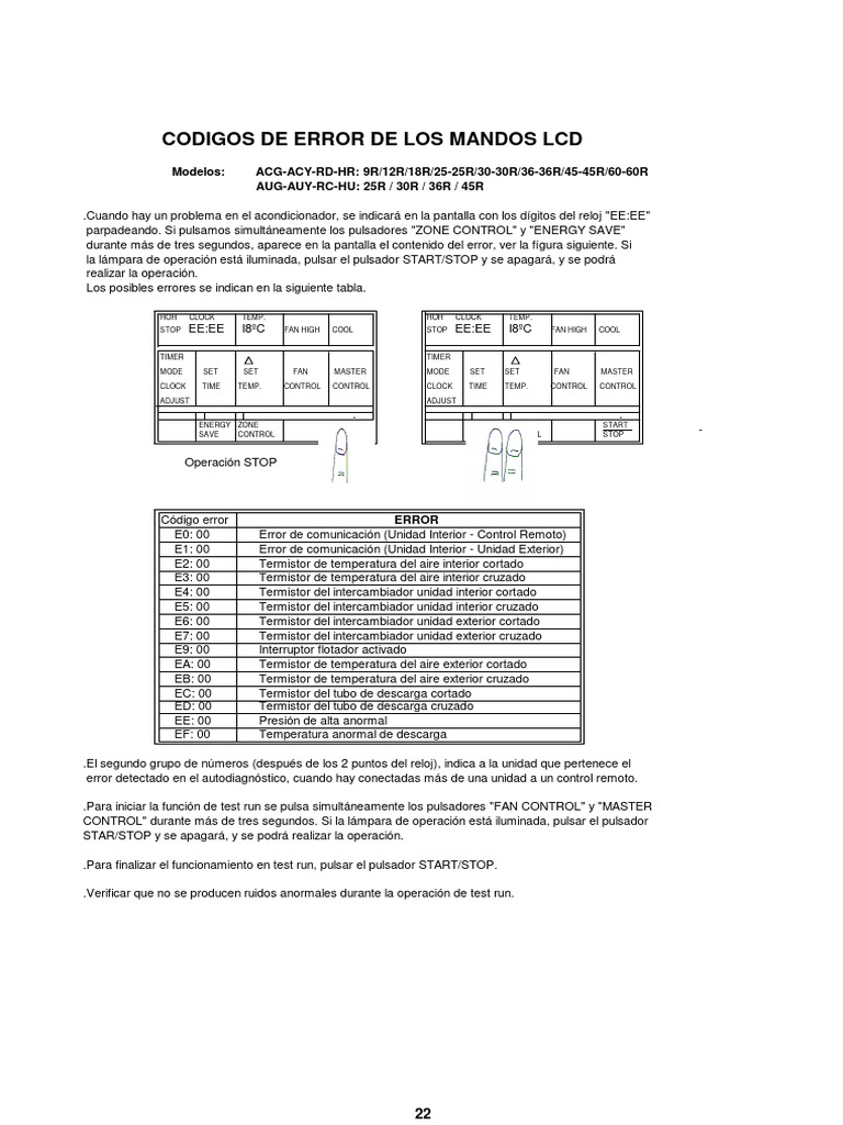 Códigos de Error Mandos LCD A/C | PDF | Diseño | Bienes manufacturados