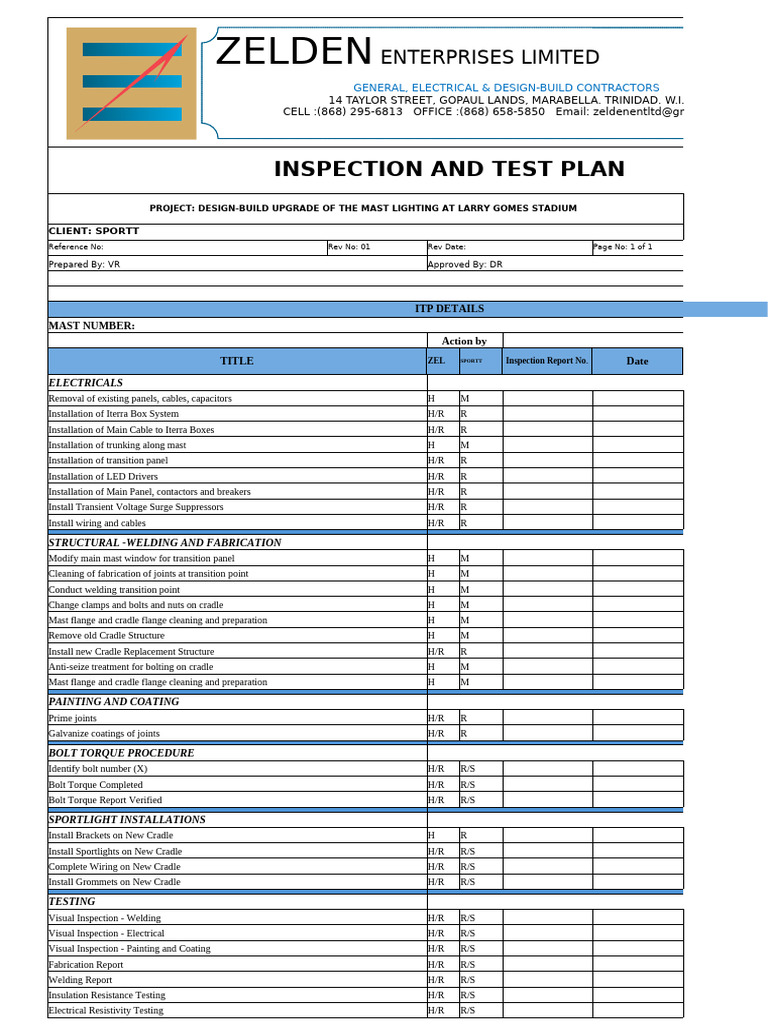 Inspection and Test Plan | PDF | Electric Power | Electromagnetism