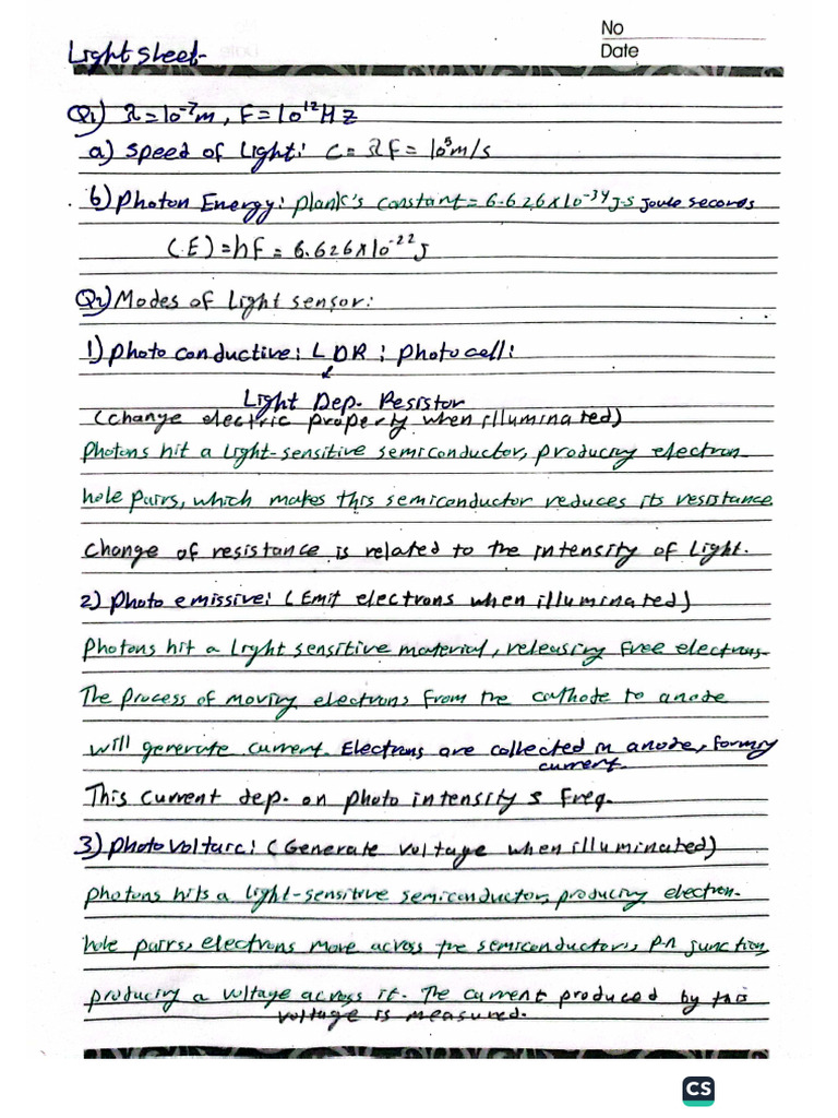 Light Sensor Sheet Solution | PDF