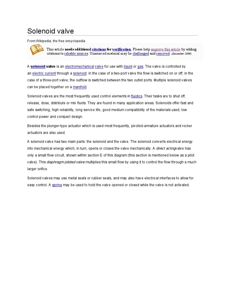 Solenoid Valve Overview and Function | PDF | Valve | Chemical Engineering