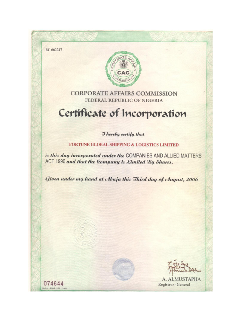 Certificate of Incorporation | PDF
