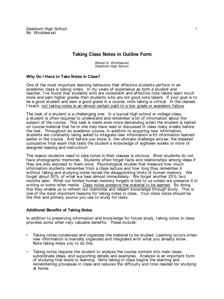 Outline Notetaking Guide | PDF | Cognition | Mental Processes