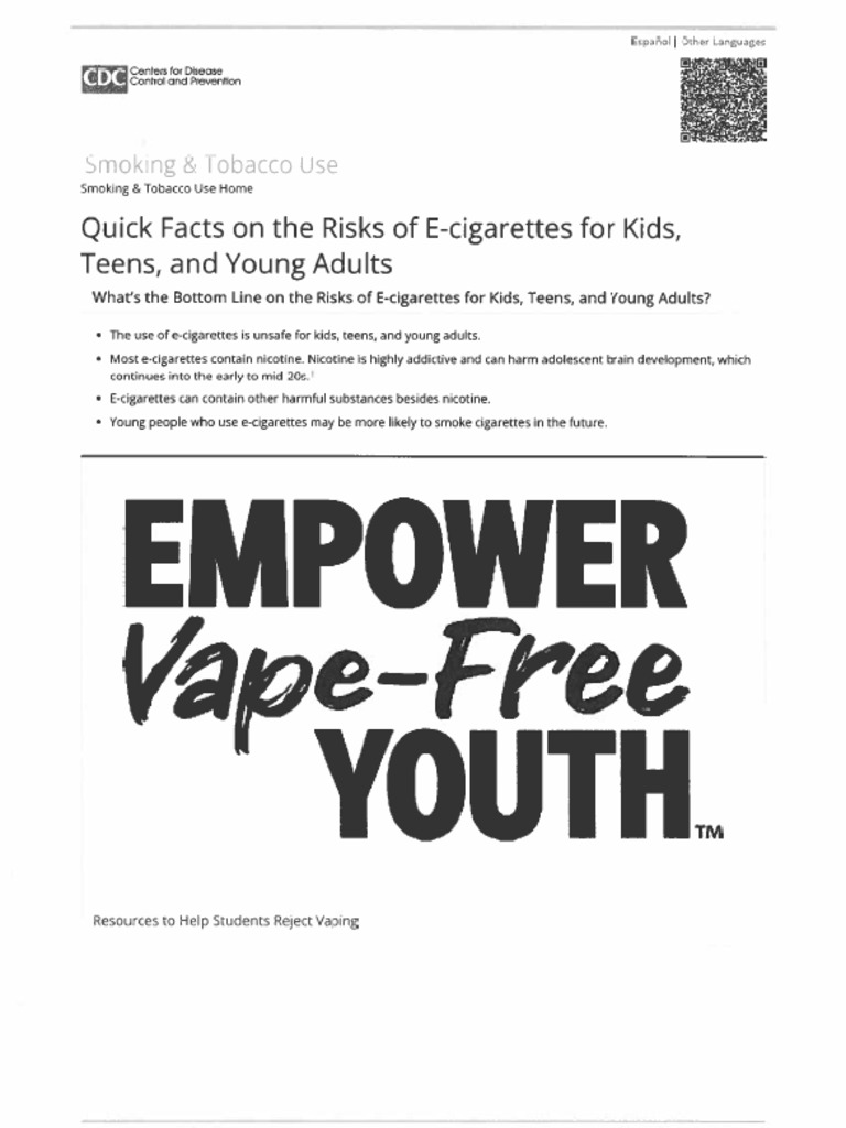 CDC - Quick Facts About E-Cigarettes | PDF