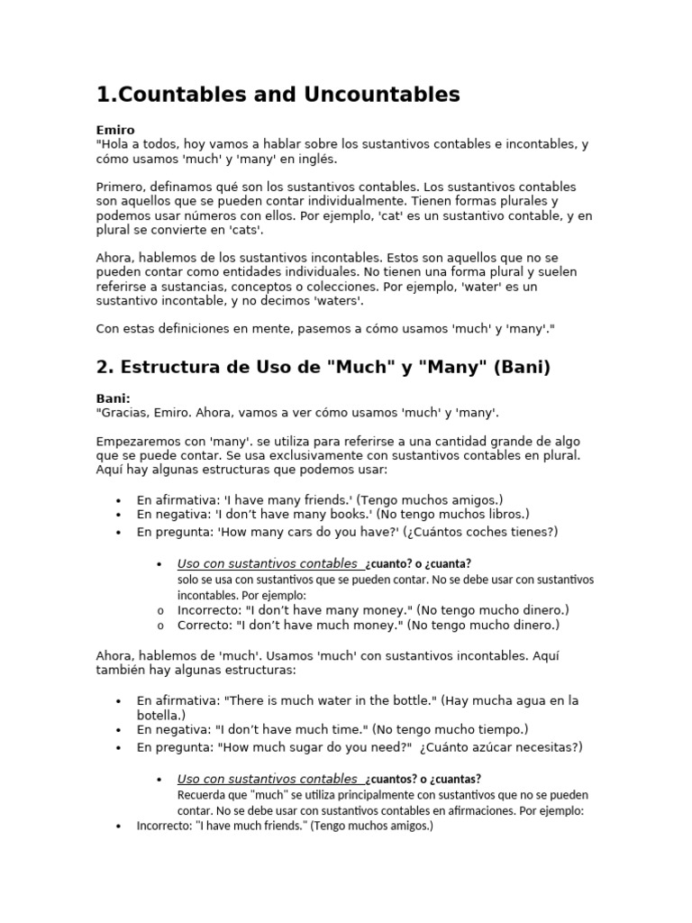 Uso de "Much" y "Many" en Inglés | PDF | Sustantivo | Morfología ...