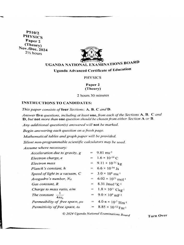 UACE PHYSICS p2 2024 | PDF