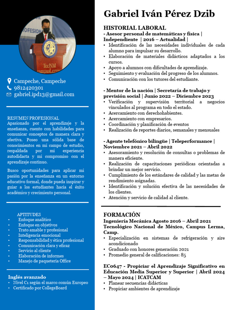 CV Gabriel Perez | PDF | Aprendizaje | Enseñando