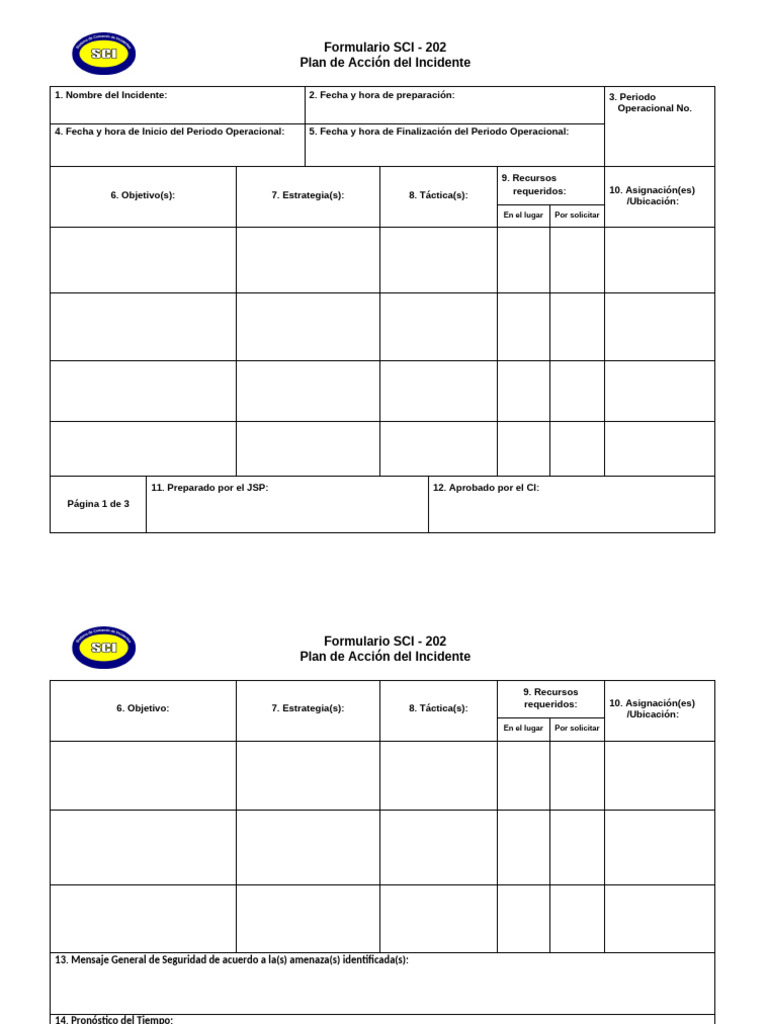 Formulario SCI 202: Plan de Acción | PDF | Operaciones militares