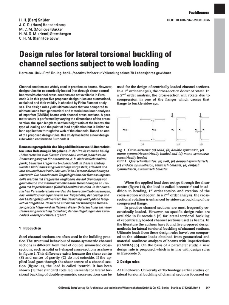 Stahlbau Design Rules For Lateral Torsional Buckling of Channel ...