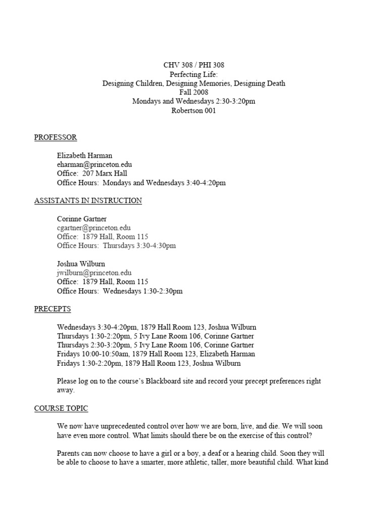 Syllabus - Perfecting Life - Princeton | PDF | Self-Improvement | Wellness