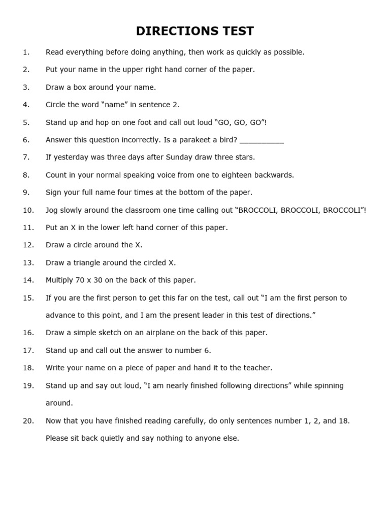 Directions Test | PDF | Language Arts & Discipline | Foreign Language ...