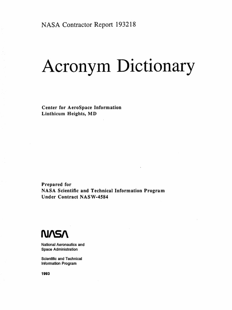 NASA Acronym Dictionary 1993 | PDF | Space Shuttle | Nasa