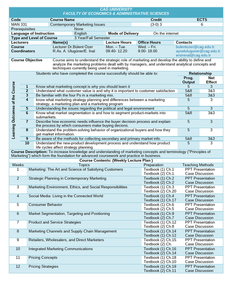 Man331 Contemporary Marketing Issues Syllabus GPPJ 6UaP | PDF ...