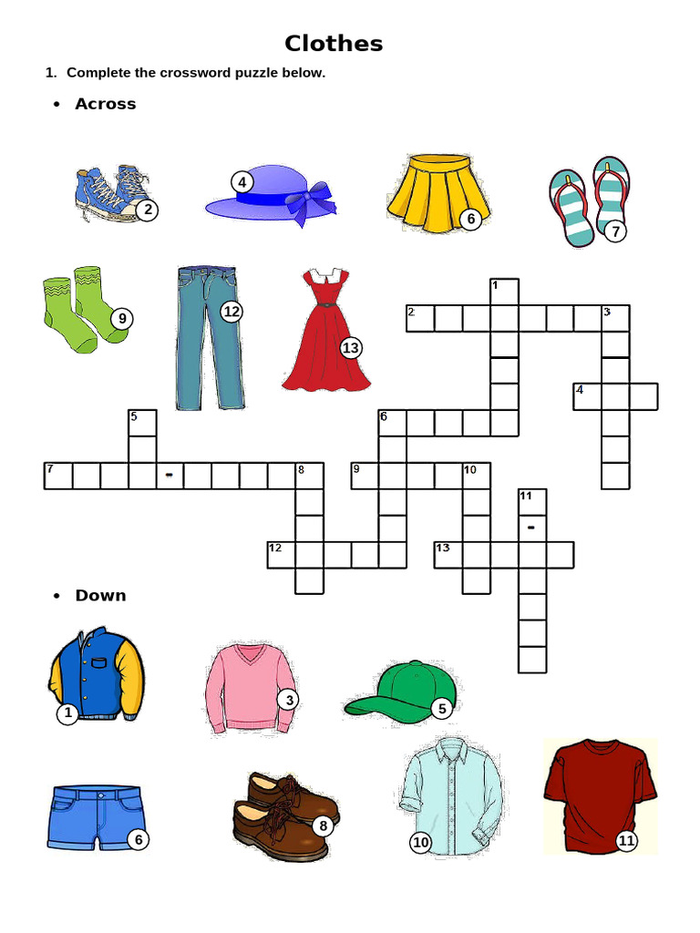 Crossword Puzzle: Clothing Theme | PDF