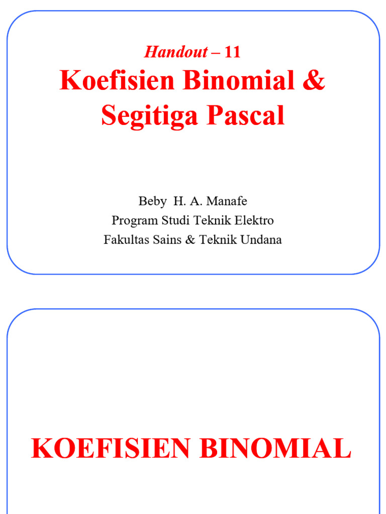 11 Koefisien Binomial Dan Segitiga Pascal - SMSTR 3 | PDF | Metode & Bahan Ajar