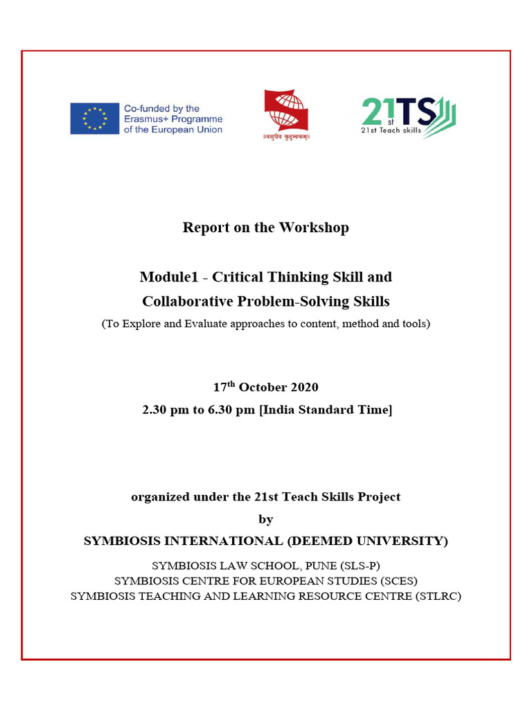 Critical Thinking & Problem-Solving Workshop Report | PDF | Critical Thinking | Thought