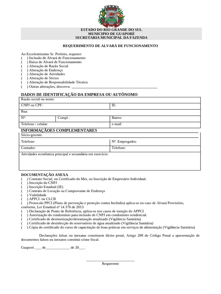 Modelo Requerimento de Alvará de Localização - Atualizado | PDF