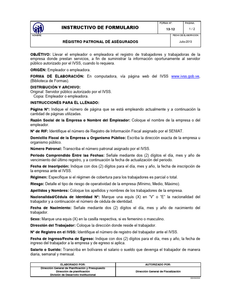 Sin Título - Instructivo-Forma-13-12 IVSS | PDF | Salario