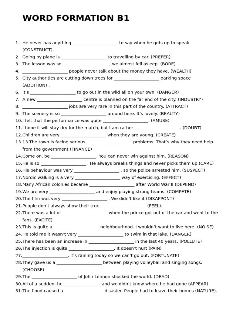 Word Formation B1 | PDF | Art