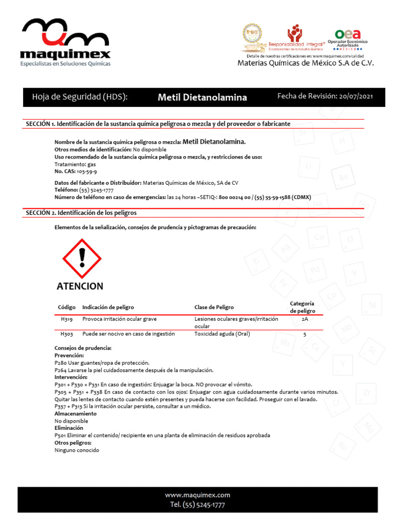HDS MQM Metil Dietanolamina | PDF | Mutageno | Agua