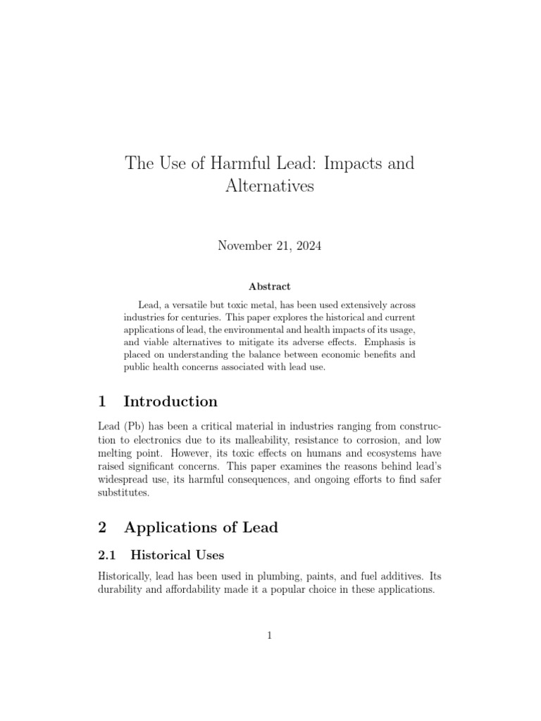 The Use of Harmful Lead Impacts and Alternatives | PDF | Lead | Air ...