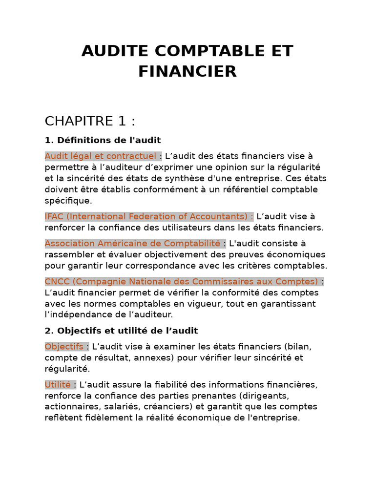 Audite Comptable Et Financier | PDF | Audit | Audit financier