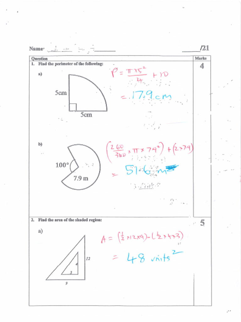 Solution To Area Revision Sheet | PDF
