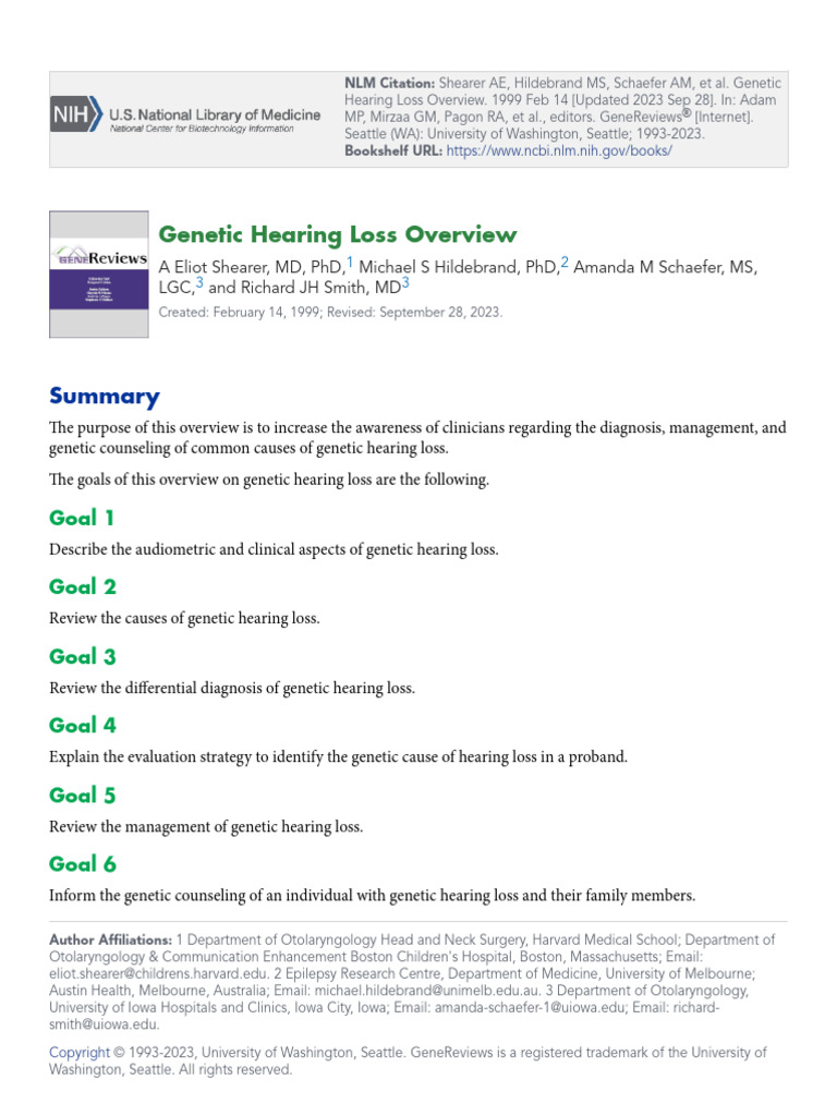Genetic Hearing Loss Overview Actualizado Septiembre 2023 | PDF ...