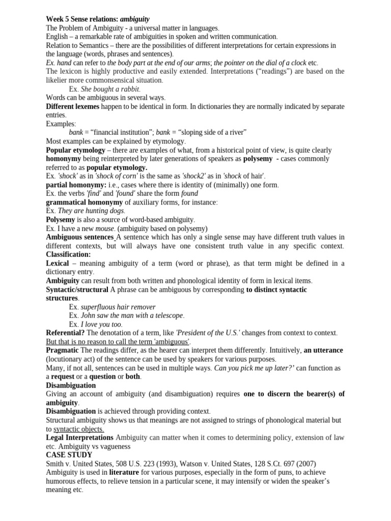 Week 5 Ambiguity Lecture Notes 2022 2023 Pdf Ambiguity Interpretation Philosophy