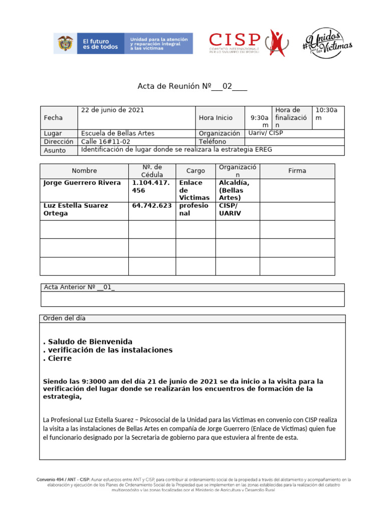 Acta - Identificacion Del Lugar para Los Encuentros - Sahagun | PDF