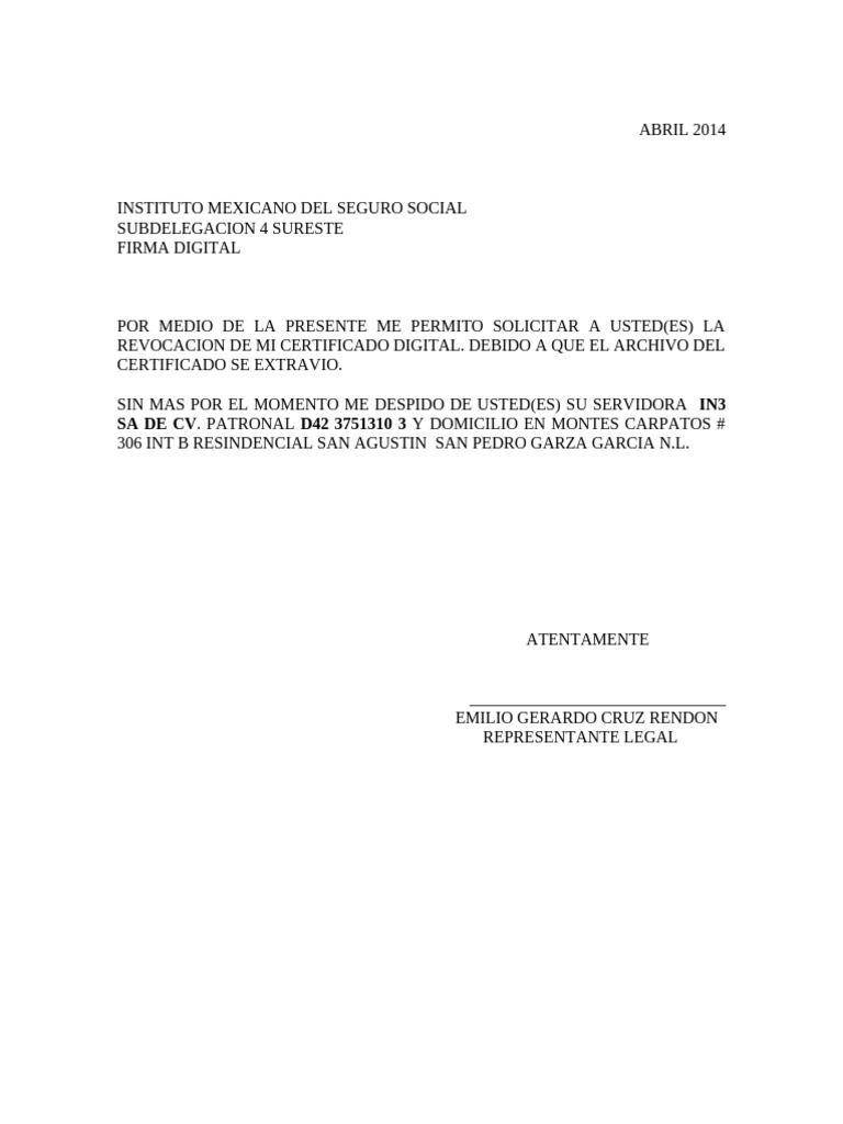 Carta Imss Certificad | PDF
