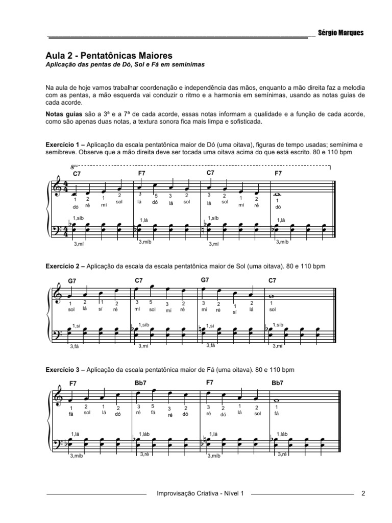 Aula 2 - Pentas Maiores Do, Sol e Fa - Aplicação - Seminima | PDF ...